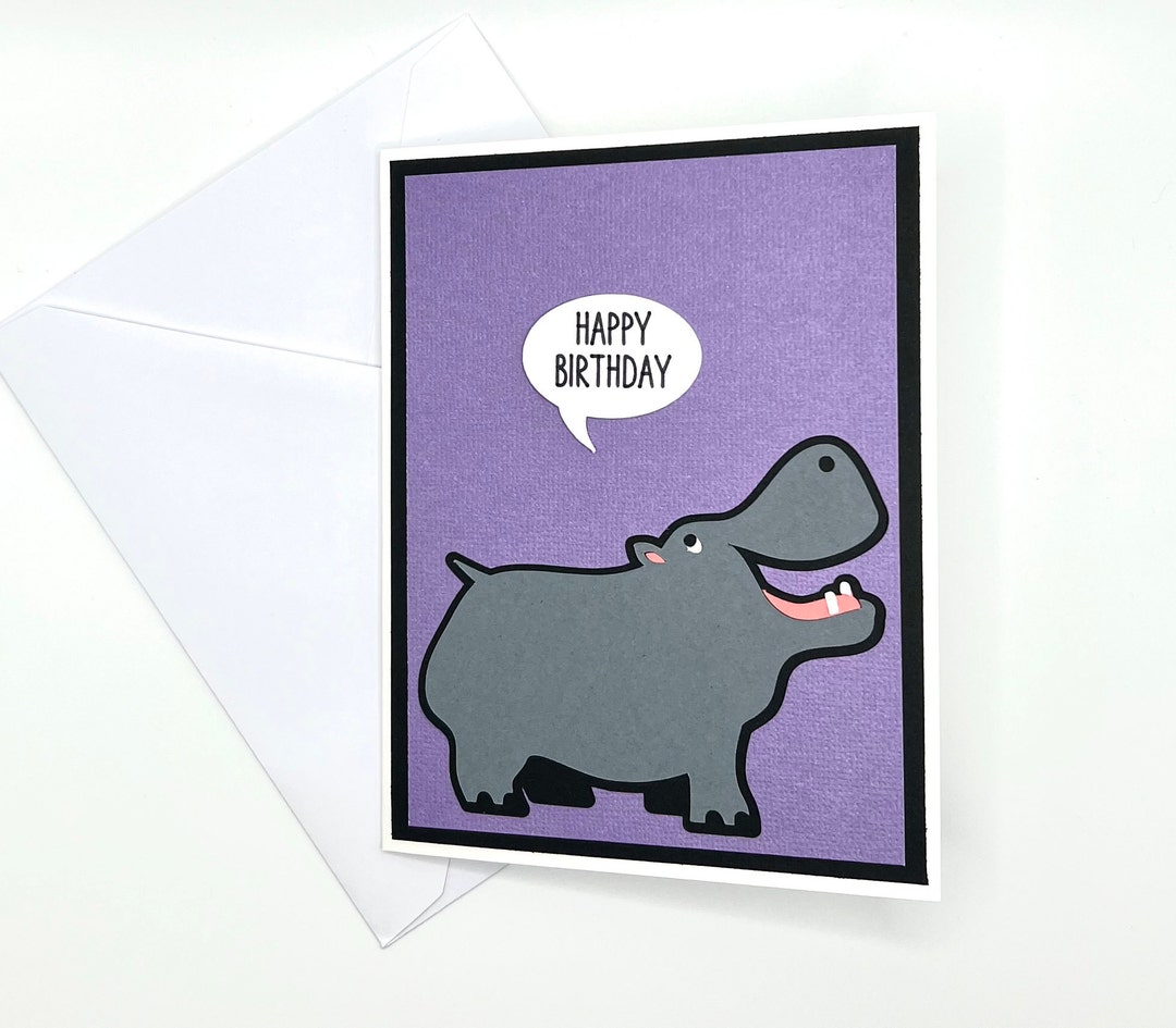 Hippo Birthday Card, Cute Handmade Blank A2 Greeting Card, Unique ...