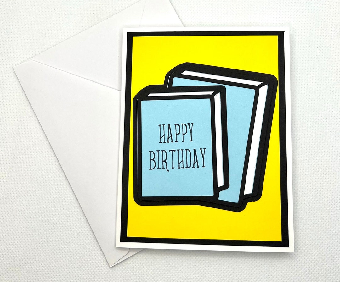 Book Birthday Card, Cute Handmade Blank A2 Greeting Card, Unique ...