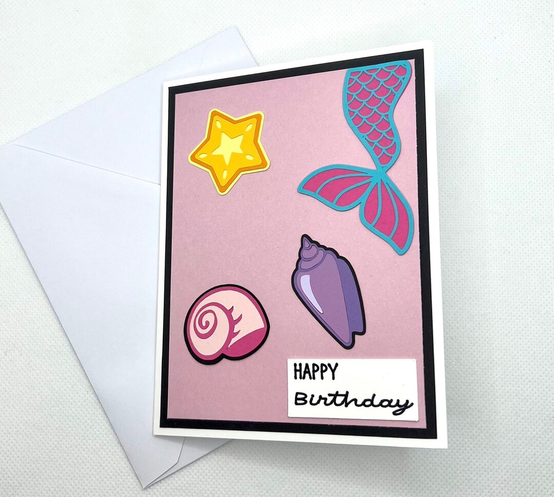 Mermaid Birthday Card, Pretty Handmade Blank A2 Greeting Card, Unique ...