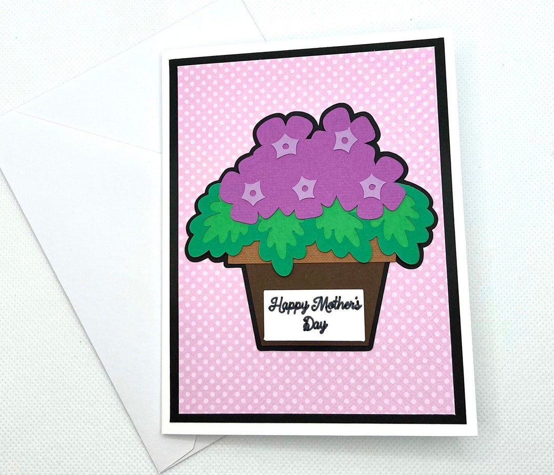 Flower Pot Mothers Day Card, Cute Handmade Blank A2 Greeting Card ...