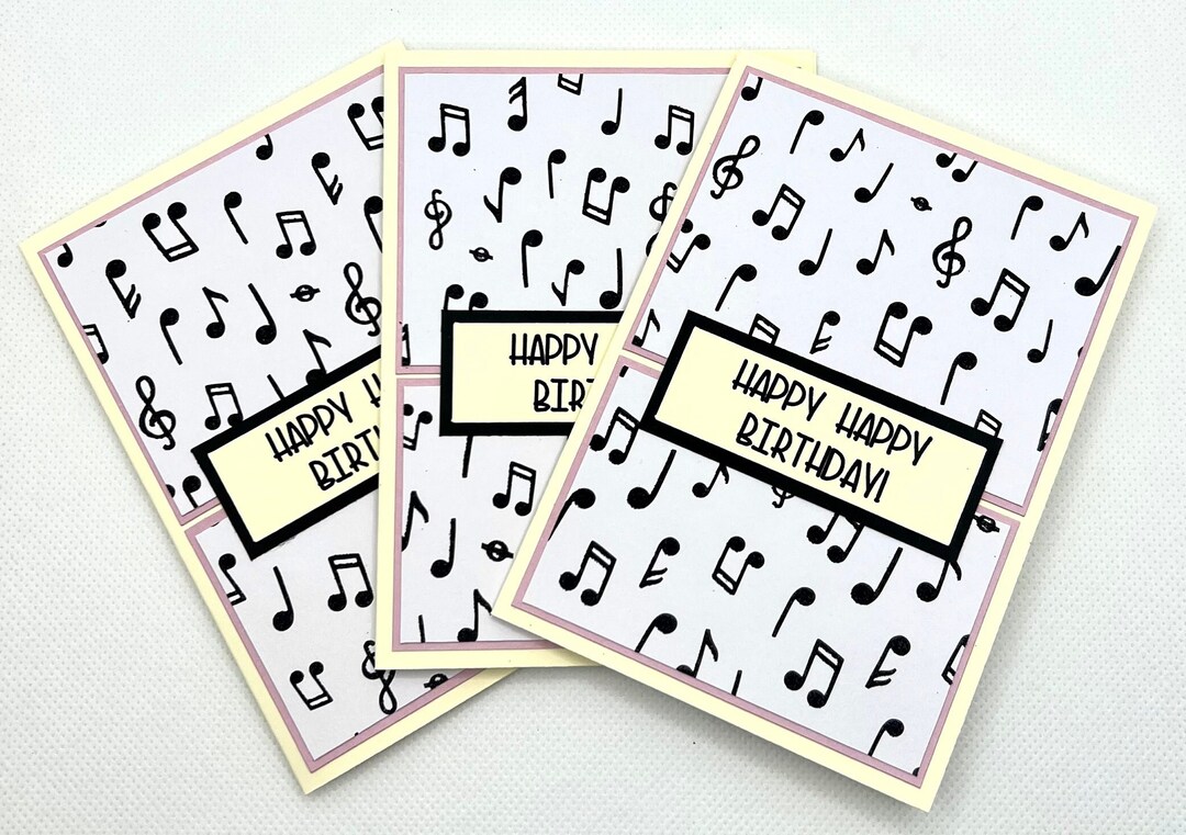 Bulk Music Note Birthday Cards, Cute Handmade Set of 3 Blank A1 ...