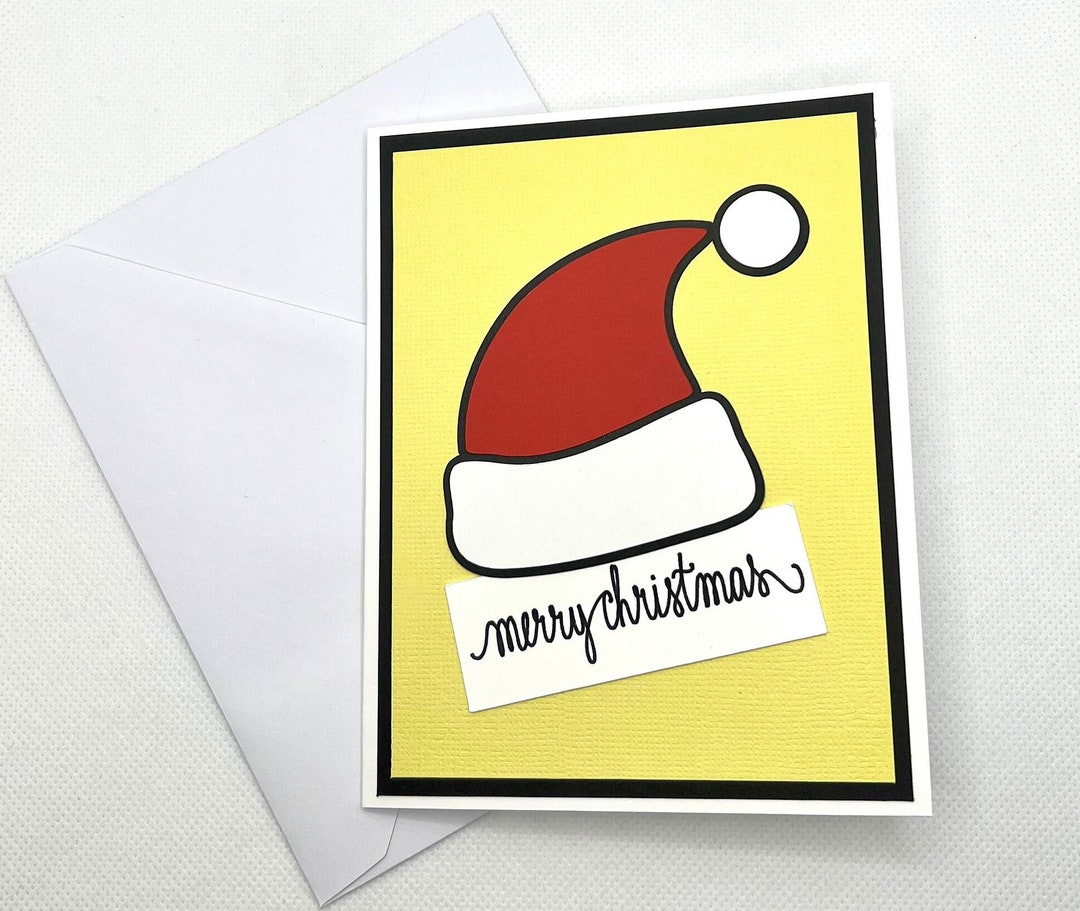 Santa Hat Christmas Card, Cute Handmade Blank A2 Greeting Card, Unique ...