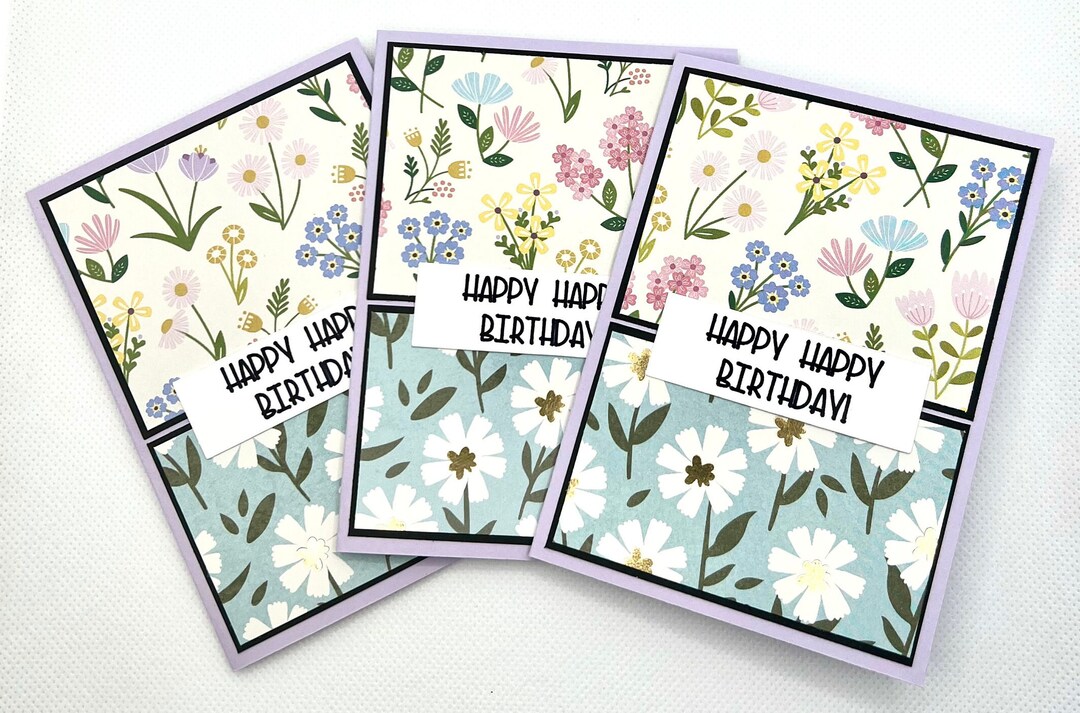 Spring Floral Birthday Cards, Cute Handmade Set of 3 Blank A1 Greeting ...