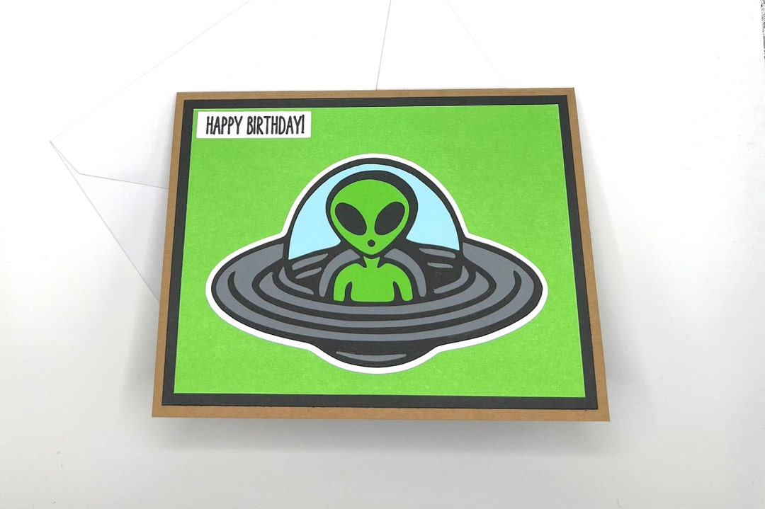 Alien Birthday Card, Cool Handmade Blank A2 Greeting Card, Unique ...