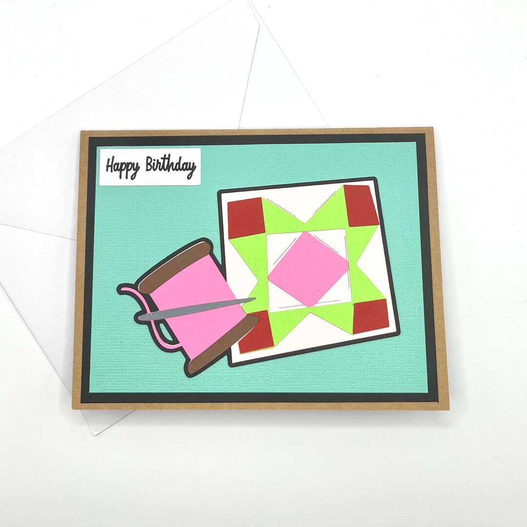 Quilting Birthday Card, Cute Handmade Blank A2 Greeting Card, Unique ...