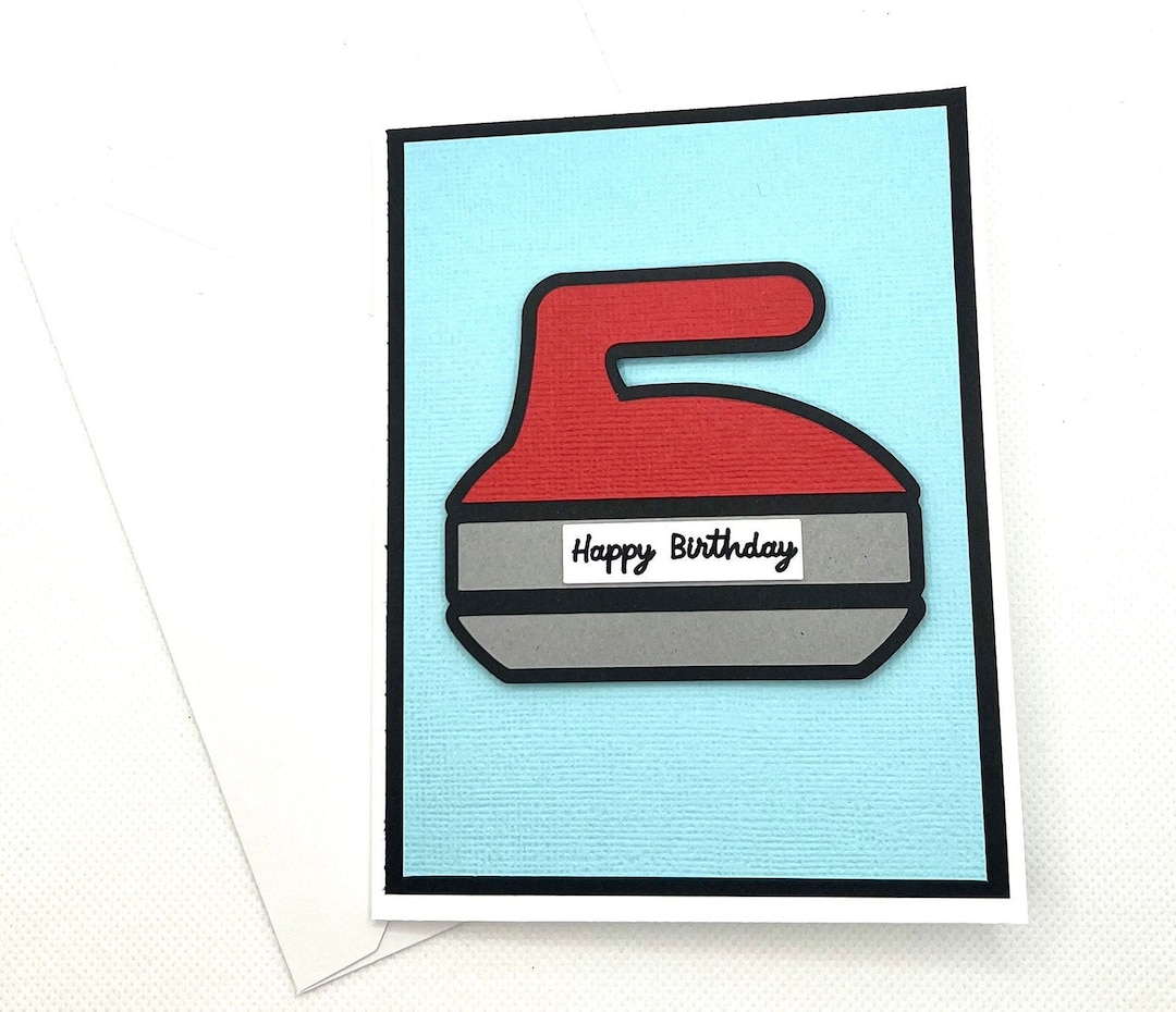 Red Curling Rock Birthday Card, Cute Handmade Blank A2 Greeting Card ...