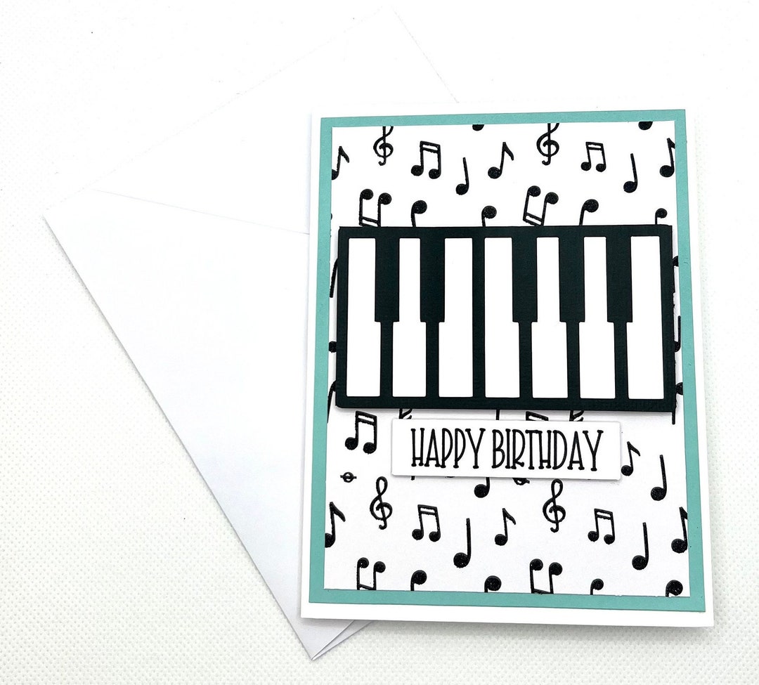 Piano and Music Note Birthday Card, Cool Handmade Blank A2 Greeting ...