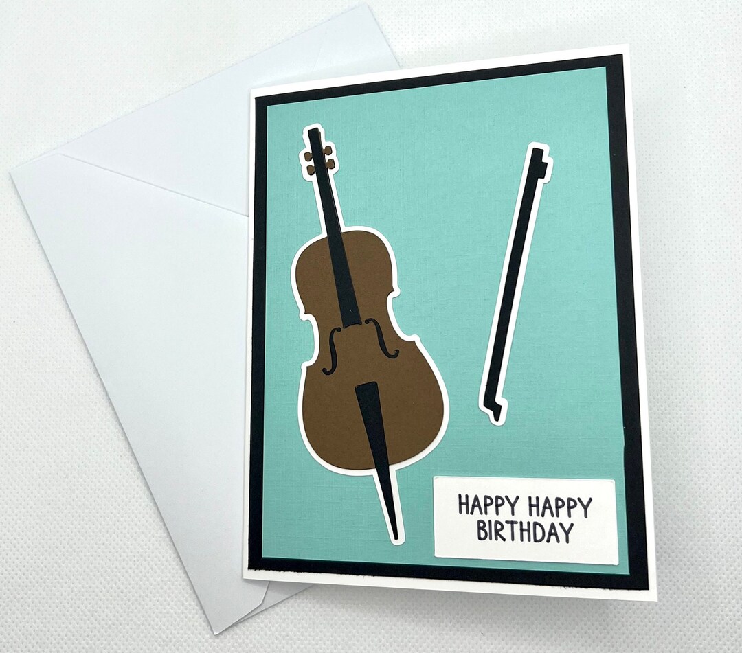 Cello Birthday Card, Cute Handmade Blank A2 Greeting Card, Unique ...
