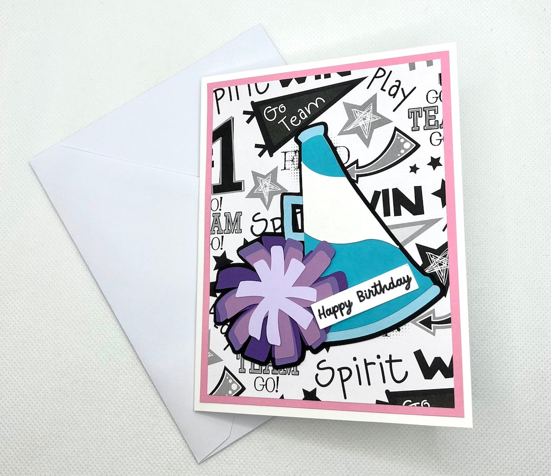Cheerleader Birthday Card, Cute Handmade Blank A2 Greeting Card, Unique ...