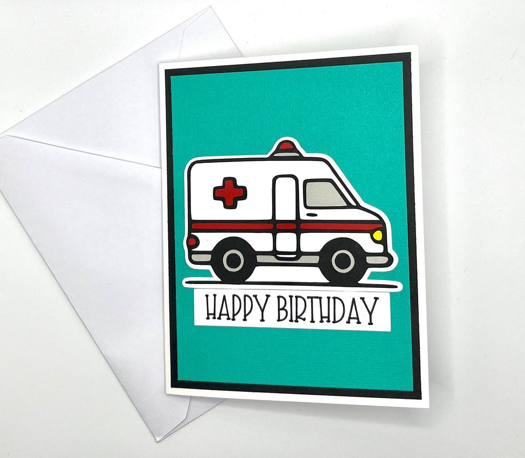 Ambulance Birthday Card, Cool Handmade Blank A2 Greeting Card, Unique ...