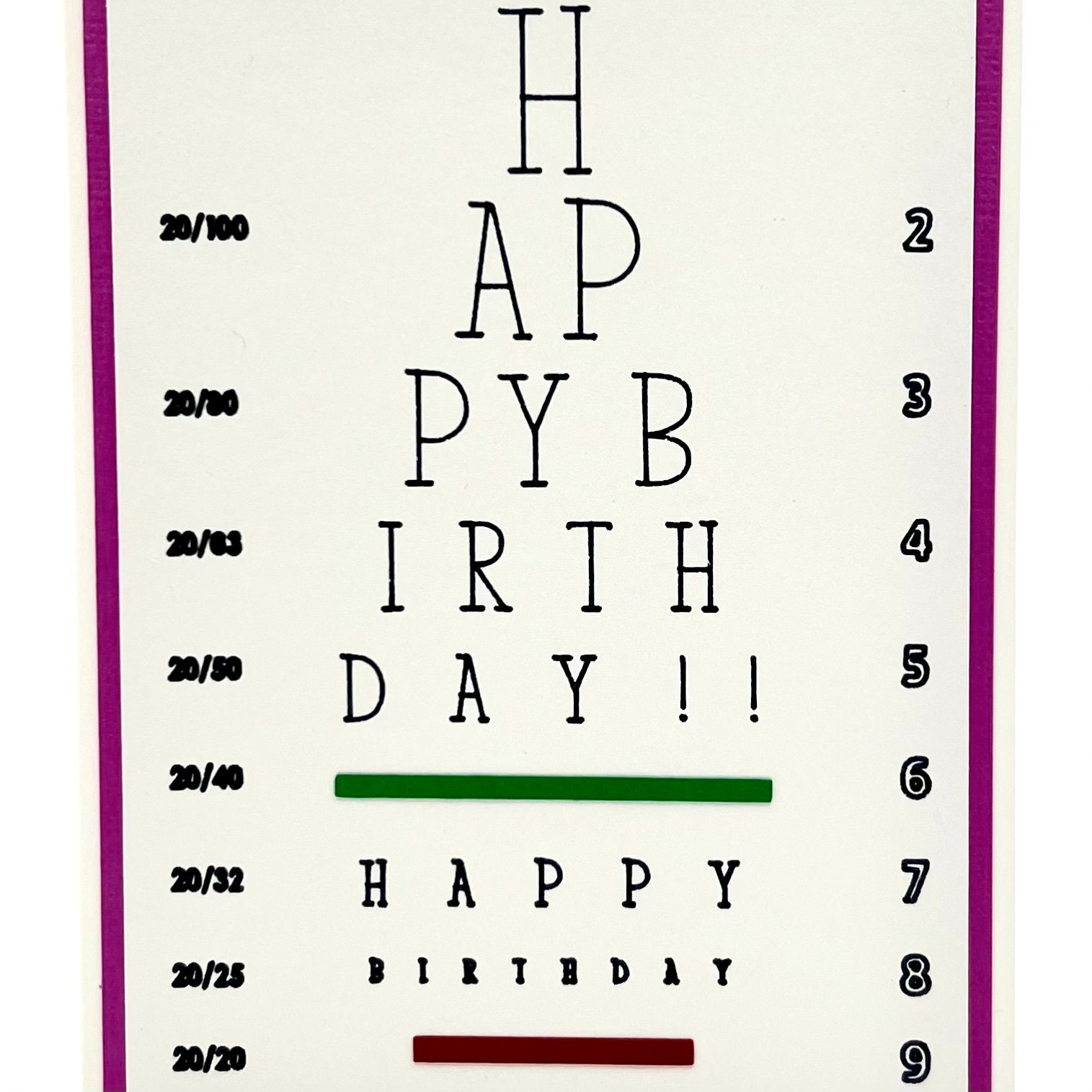Eye Chart Birthday Card, Unique Homemade Blank A2 Greeting Card, Cool ...