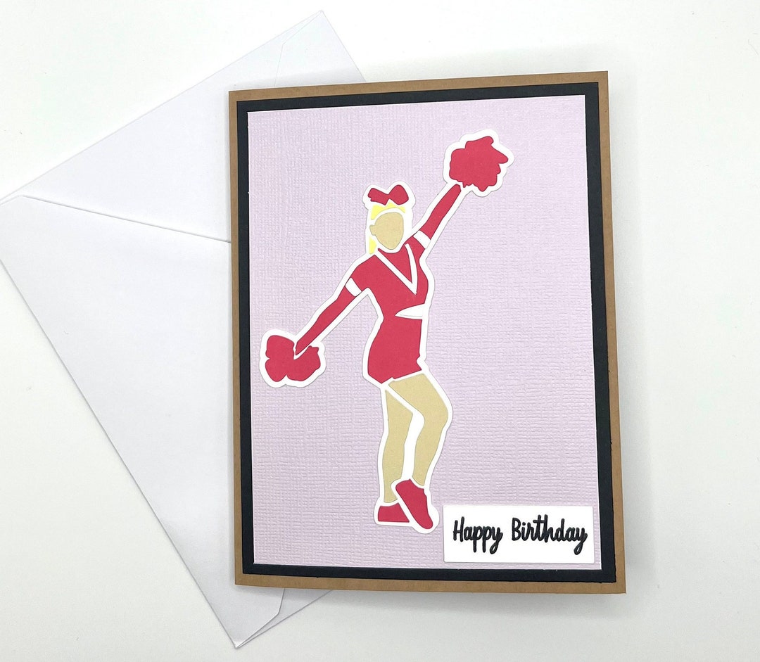 Cheerleader Birthday Card, Cute Handmade Blank A2 Greeting Card, Unique ...