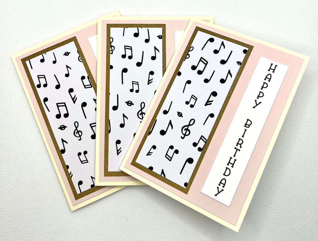 Music Note Birthday Cards, Cute Handmade Set of 3 Blank A1 Greeting ...