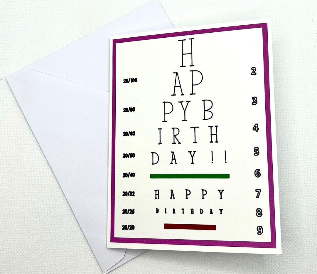 Eye Chart Birthday Card, Unique Homemade Blank A2 Greeting Card, Cool ...