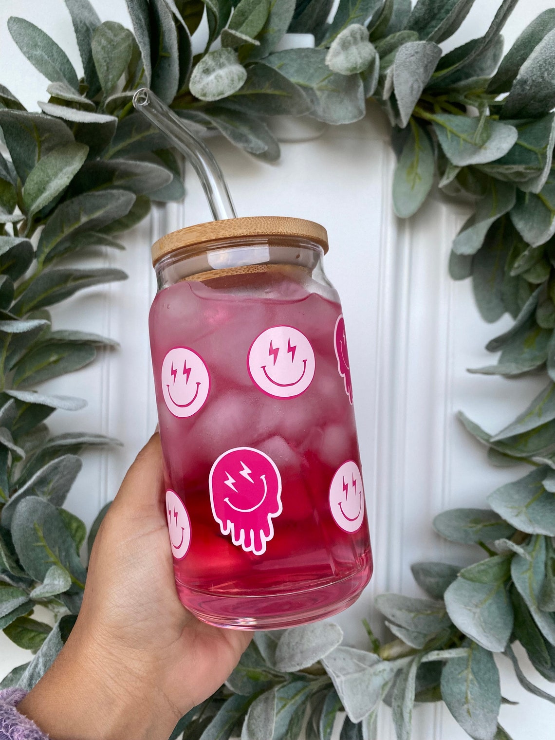 Smiley Face Preppy Glass Cup - Etsy