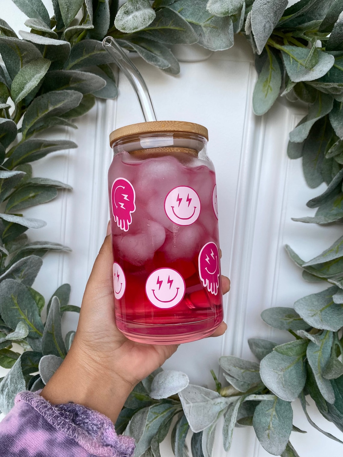 Smiley Face Preppy Glass Cup - Etsy