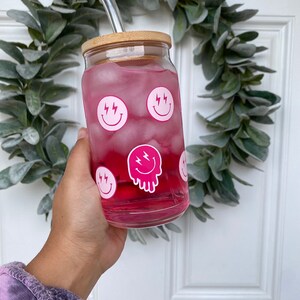 Smiley Face Preppy Glass Cup - Etsy