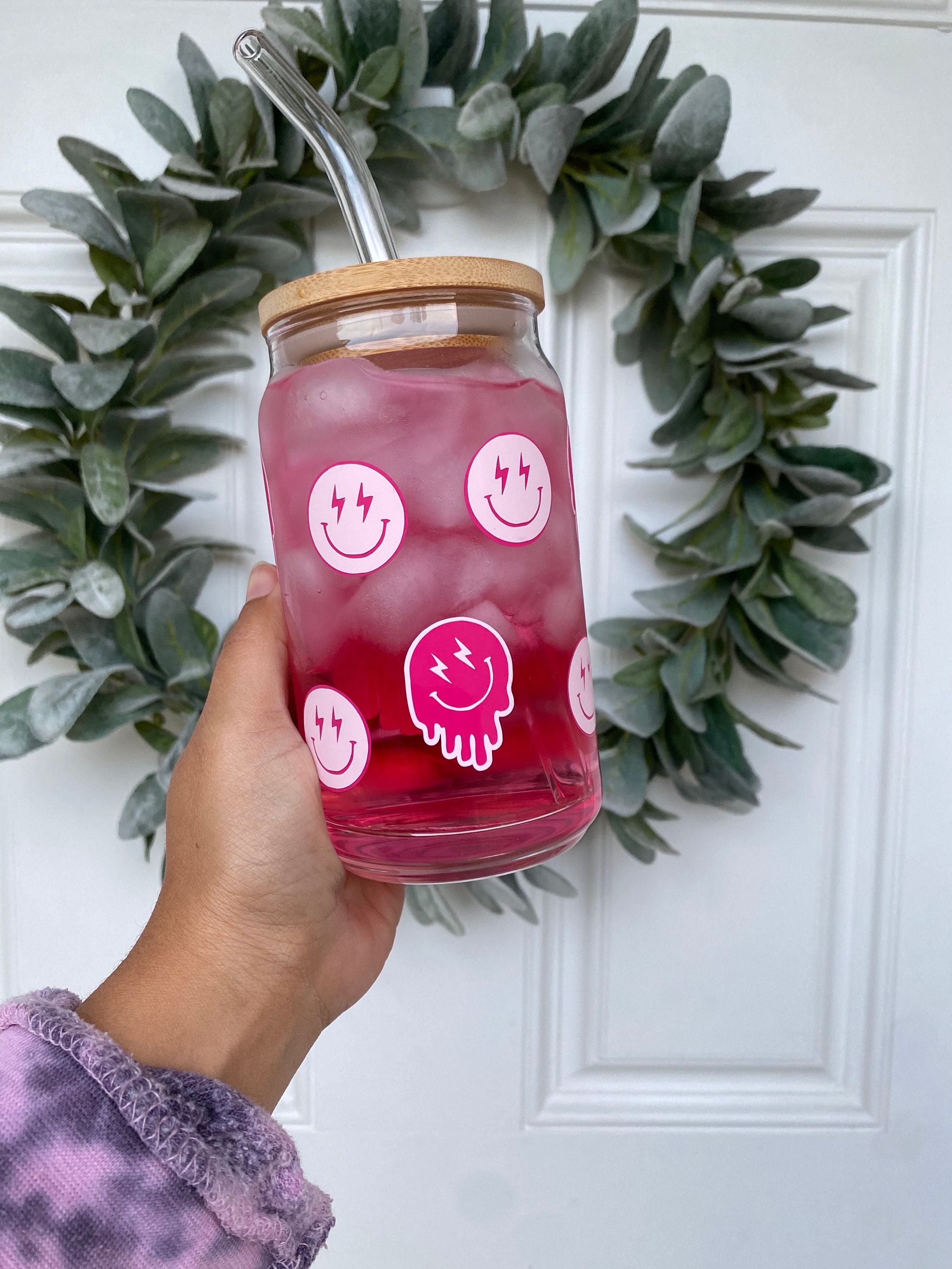 Smiley Face Preppy Glass Cup - Etsy