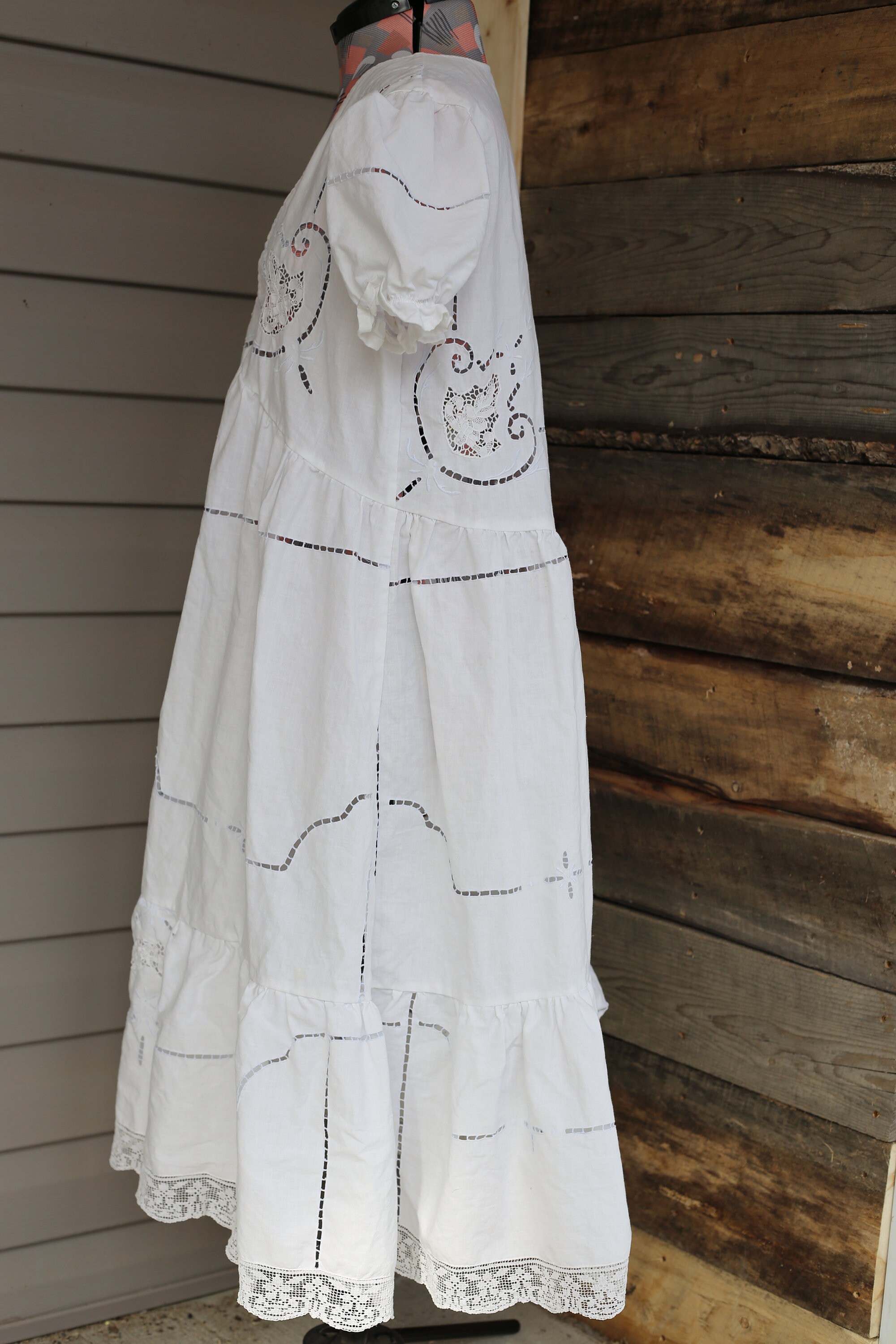 Tablecloth Dress/ Upcycle/ Cotton/ Embroidered/ Womens L - Etsy