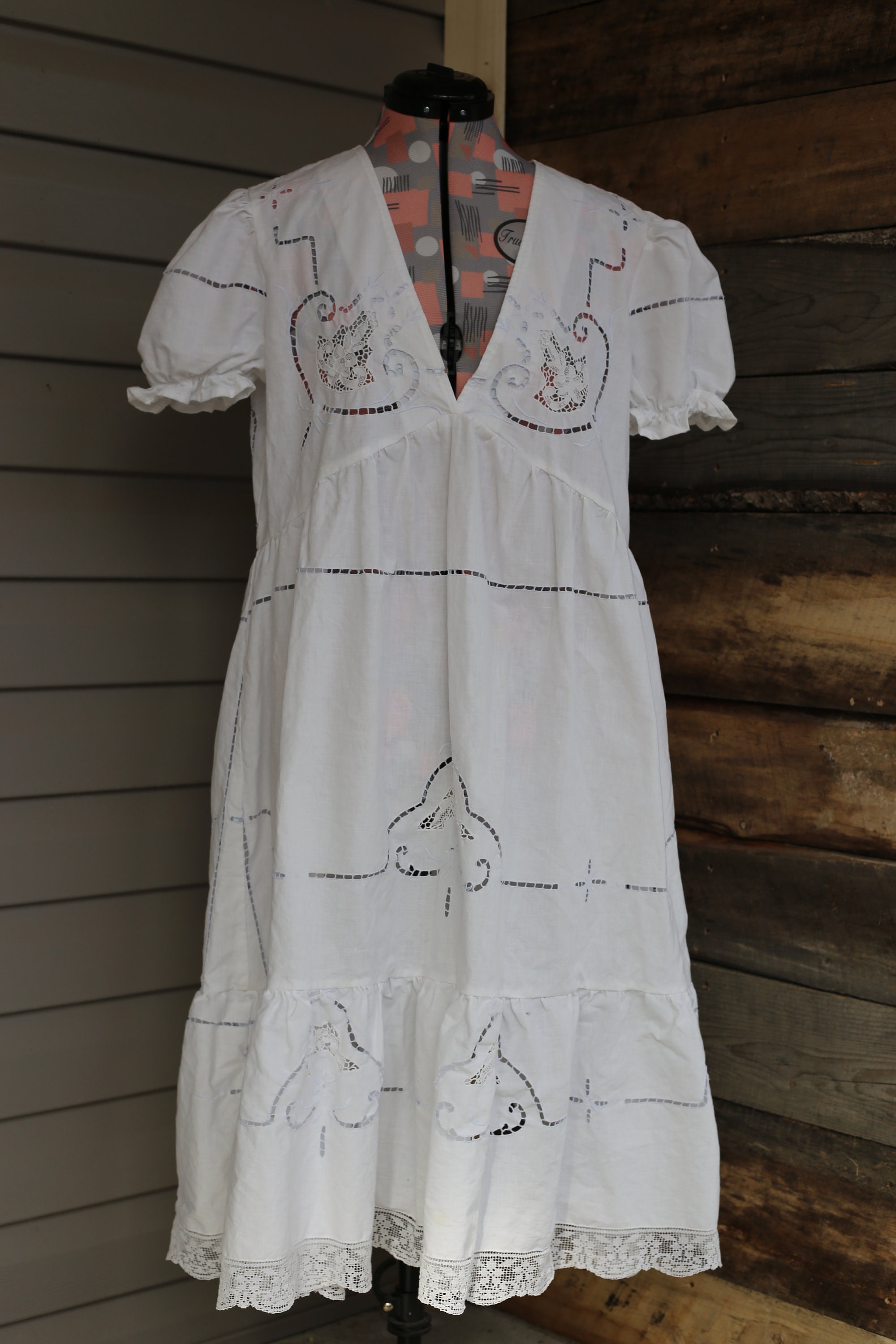 Tablecloth Dress/ Upcycle/ Cotton/ Embroidered/ Womens L - Etsy