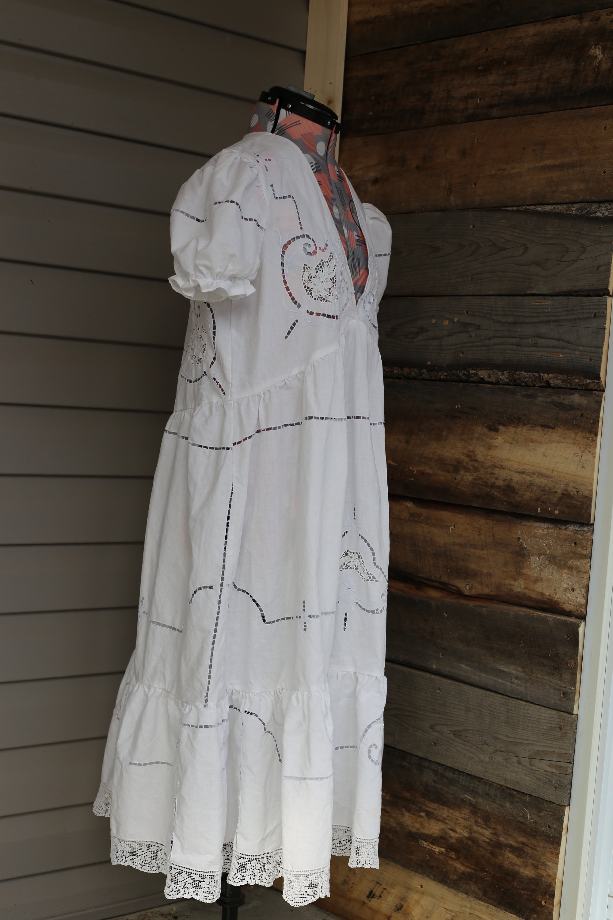 Tablecloth Dress/ Upcycle/ Cotton/ Embroidered/ Womens L - Etsy
