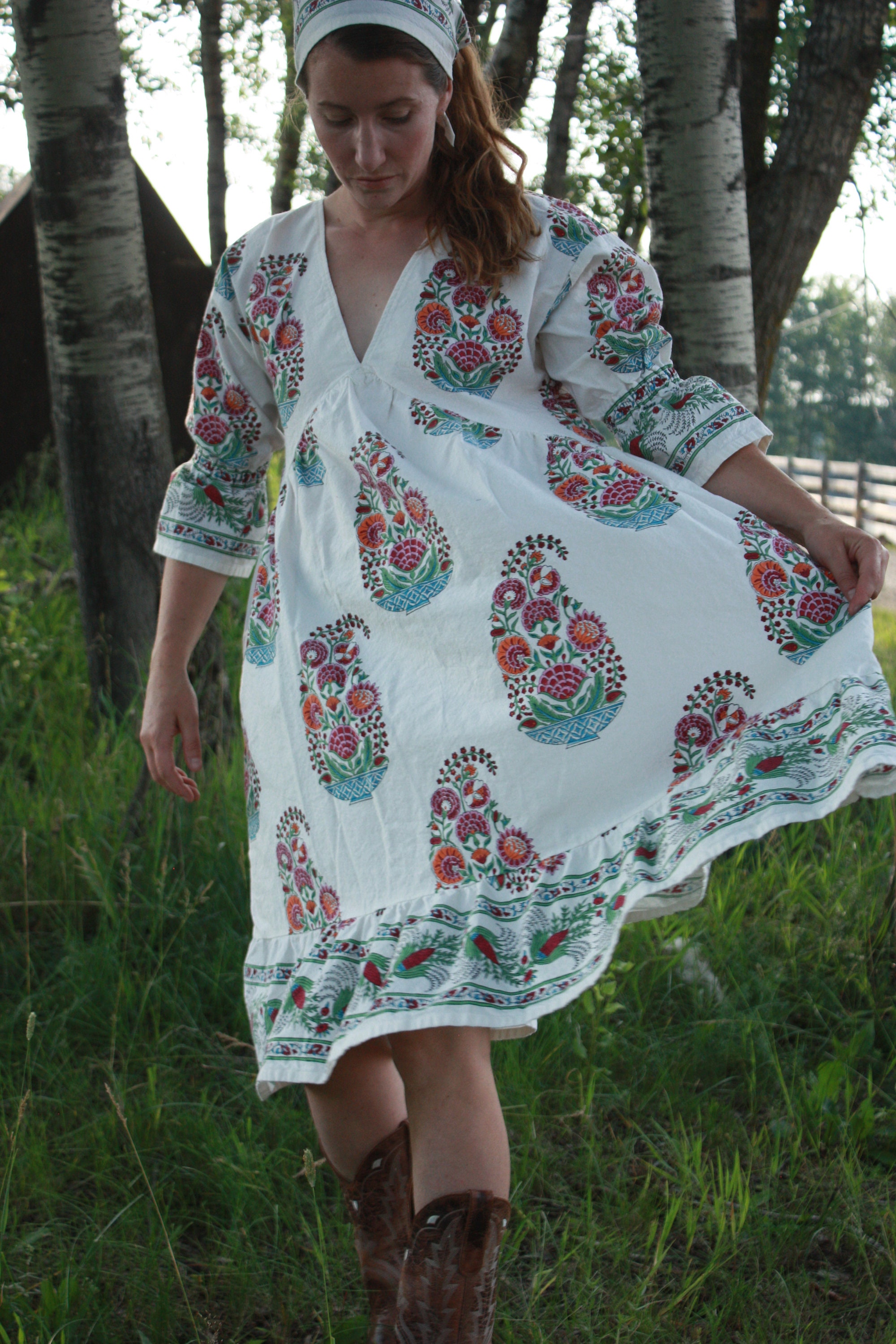 Tablecloth Dress/ Upcycle/ Cotton/ Paisley/ Ten Thousand Villages/ Hand ...