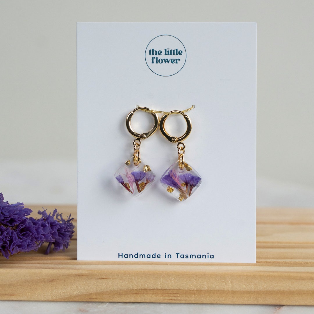 Pastel Flower Huggie Earrings | Resin Floral Earrings | Cute Earrings ...