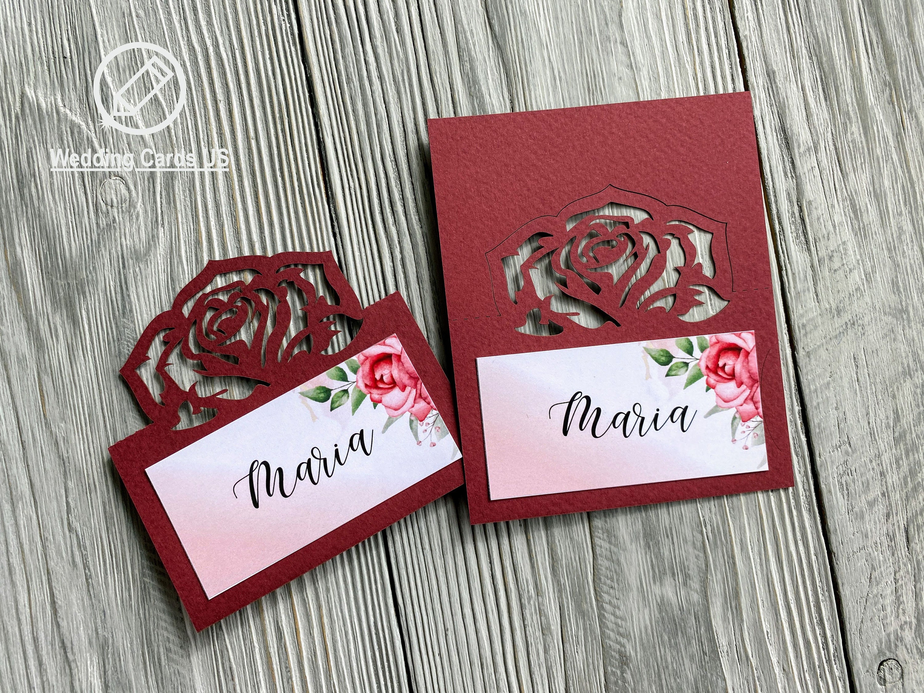 Svg Template of Place Card With Rose Flowers Instant Download - Etsy UK