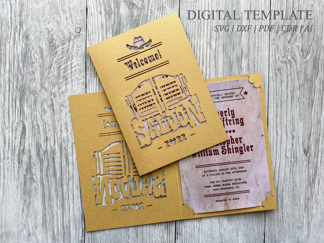 Cowboy Hat Saloon Western Invitation Svg Cricut Template - Etsy Australia