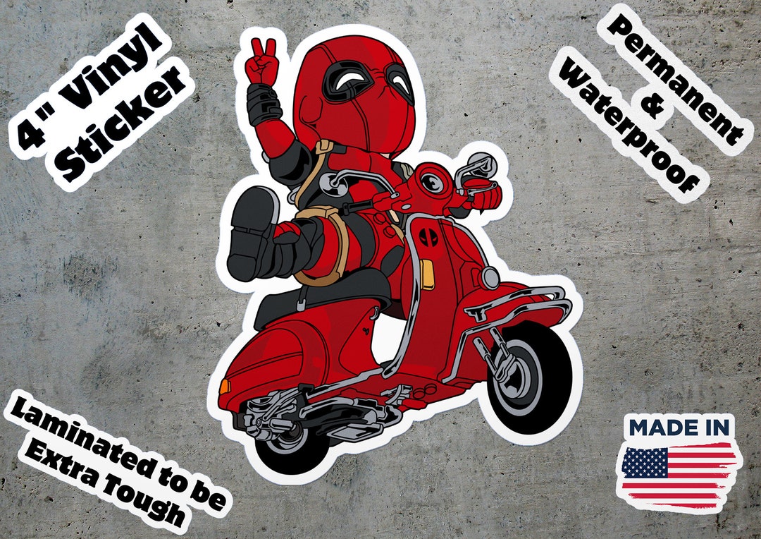 Deadpool on Scooter Laminated Sticker - Etsy