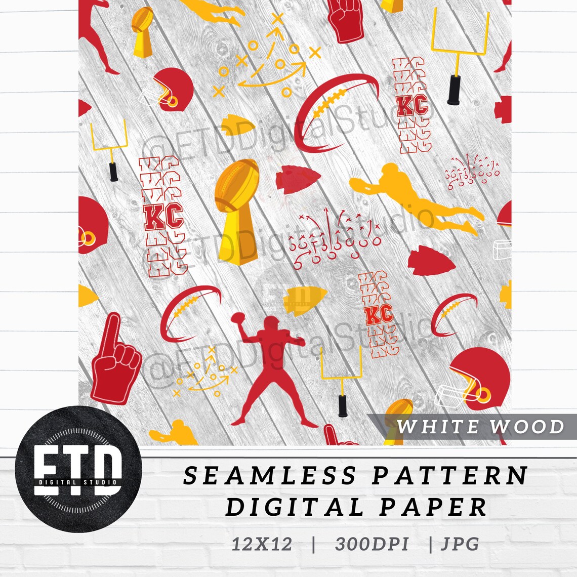 KC Football Digital Paper Seamless Pattern Repeating Background Graphic ...