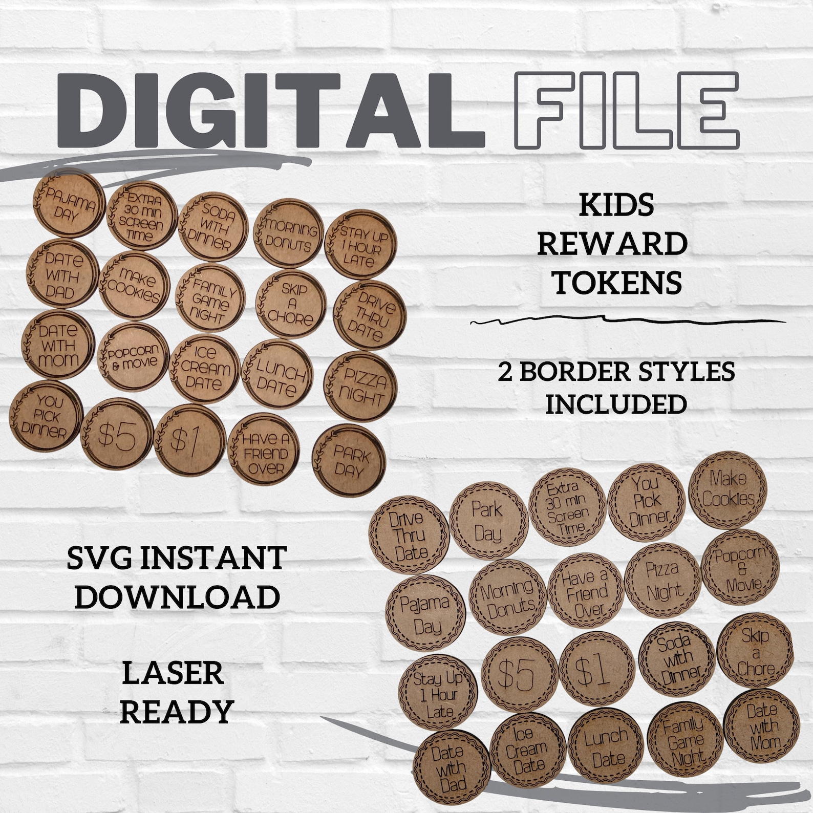 20 Kids Reward Tokens SVG, Laser File, Wood Scrap SVG, Chore Coins ...