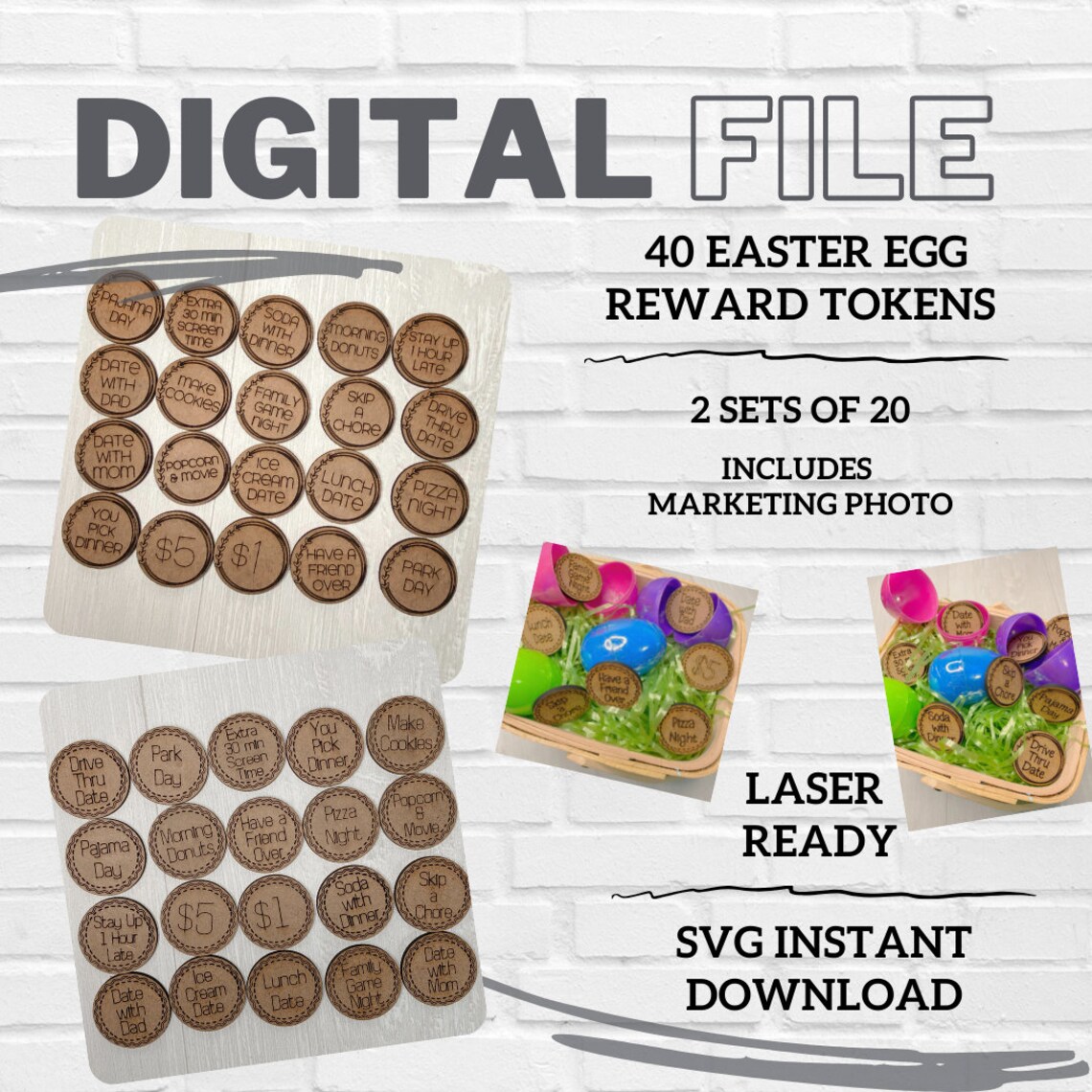 20 Kids Reward Tokens SVG, Laser File, Wood Scrap SVG, Chore Coins ...