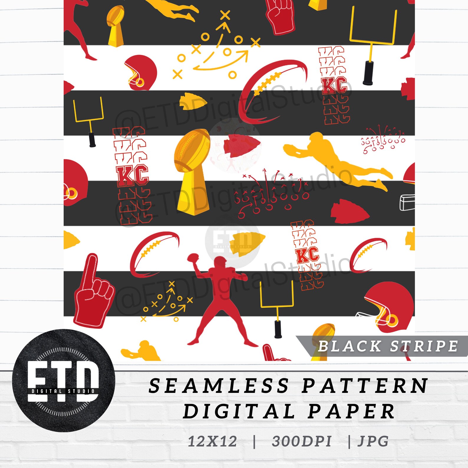 KC Football Digital Paper Seamless Pattern Repeating Background Graphic ...