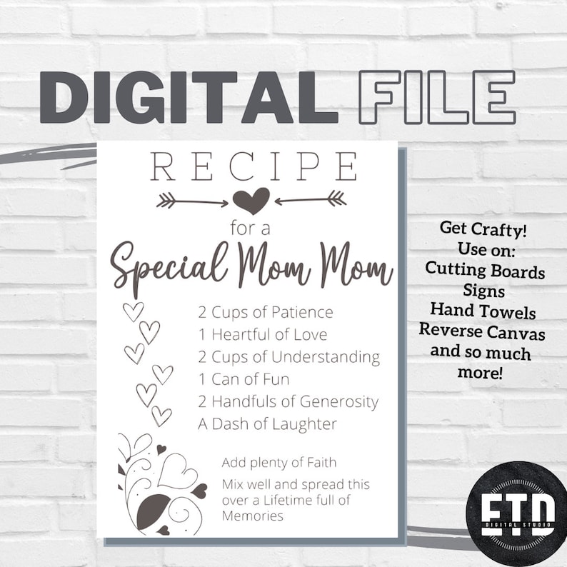 Recipe for a Special Mom Mom SVG Digital Cut File Laser Ready - Etsy