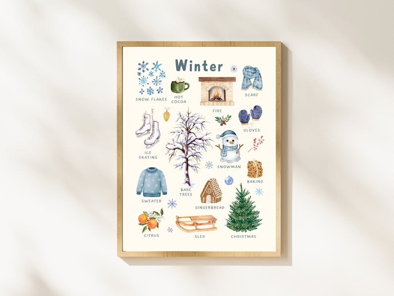 Winter Season Print, Educational Poster, Watercolour Seasonal Artwork ...