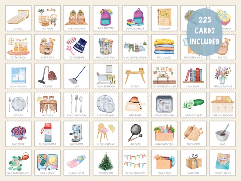 Visual Chore Cards & Charts: Kids Responsibility Schedule (digital ...