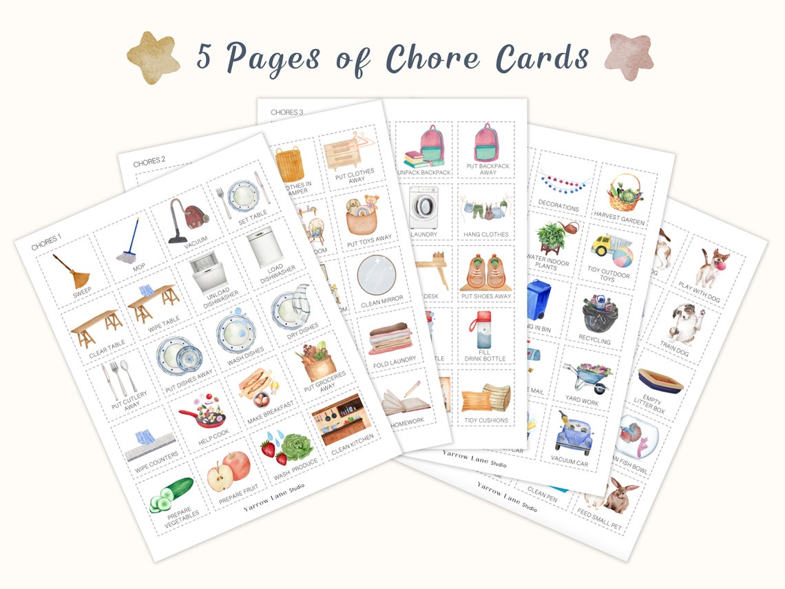VISUAL CHORE CARDS & Charts for Kids Responsibility Schedule - Etsy ...
