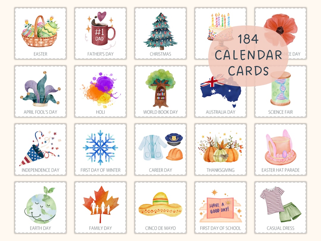 Calendar Cards: Holiday & School Events Pocket Chart (digital Download ...