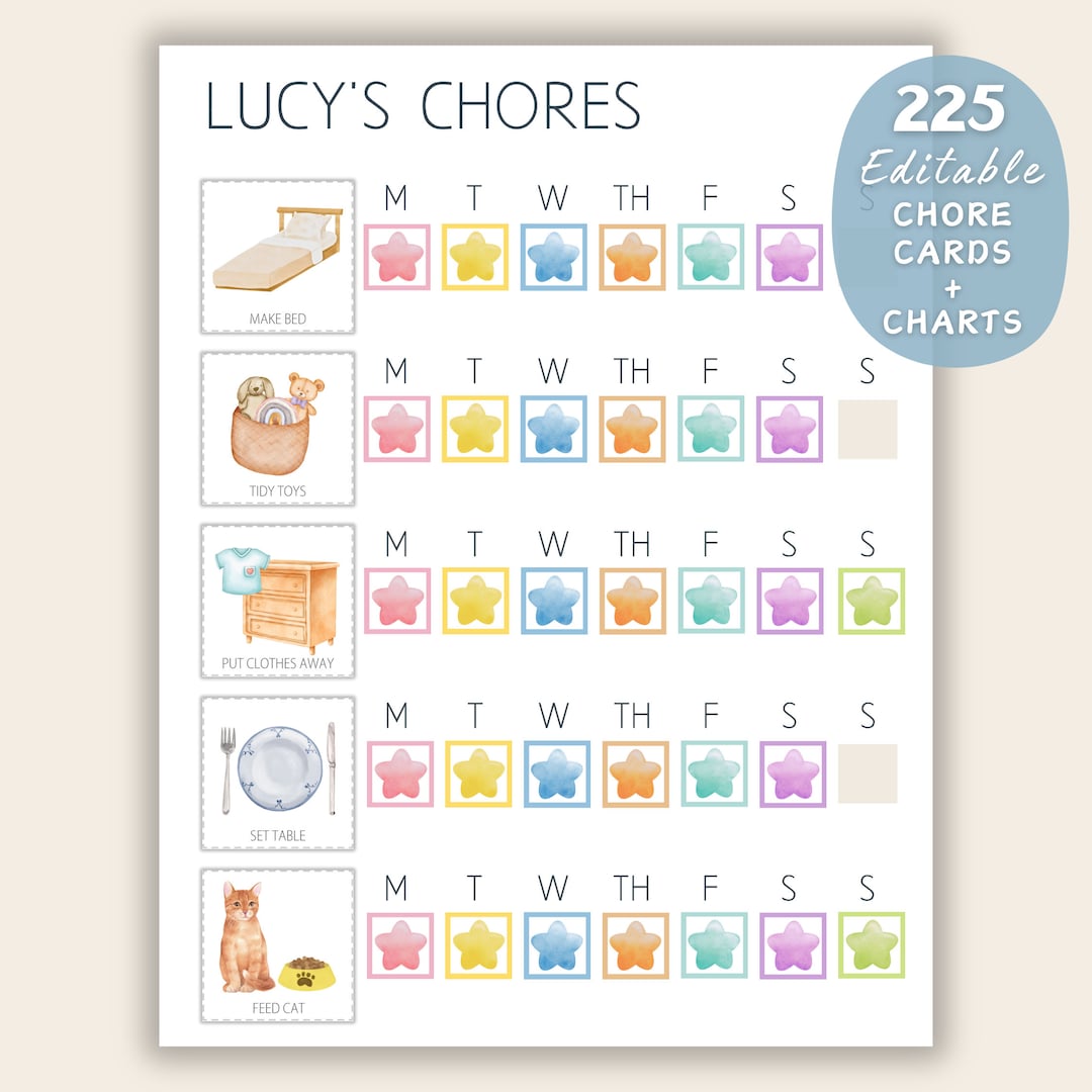 VISUAL CHORE CARDS & Charts for Kids Responsibility Schedule Children's ...