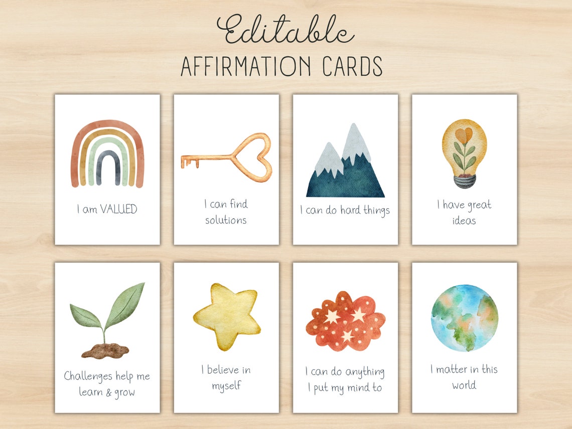 Editable Affirmation Cards: Watercolor Positive Cards for Kids (PDF ...