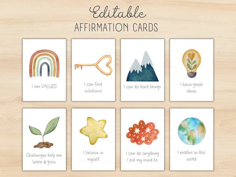 Editable Affirmation Cards: Watercolor Positive Cards for Kids (PDF ...