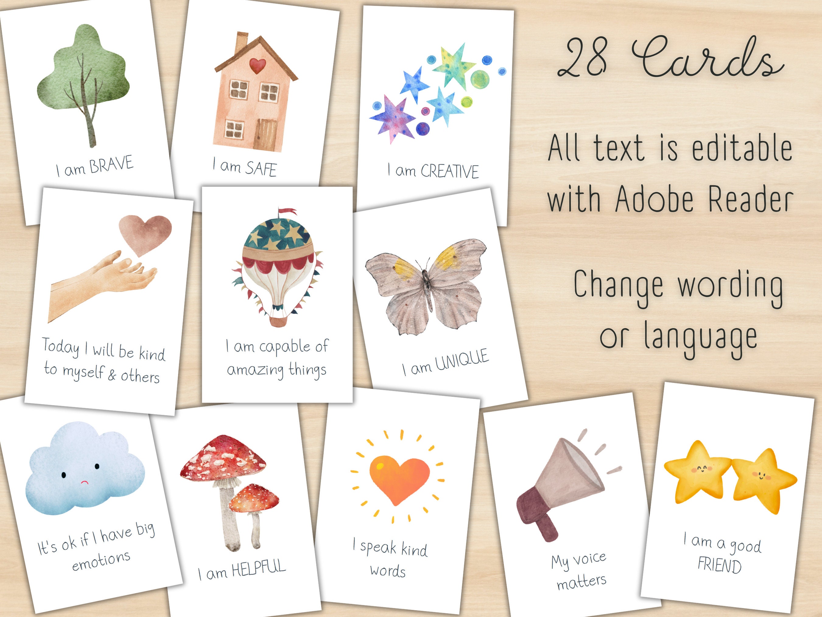 Editable Affirmation Cards: Watercolor Positive Cards for Kids (PDF ...