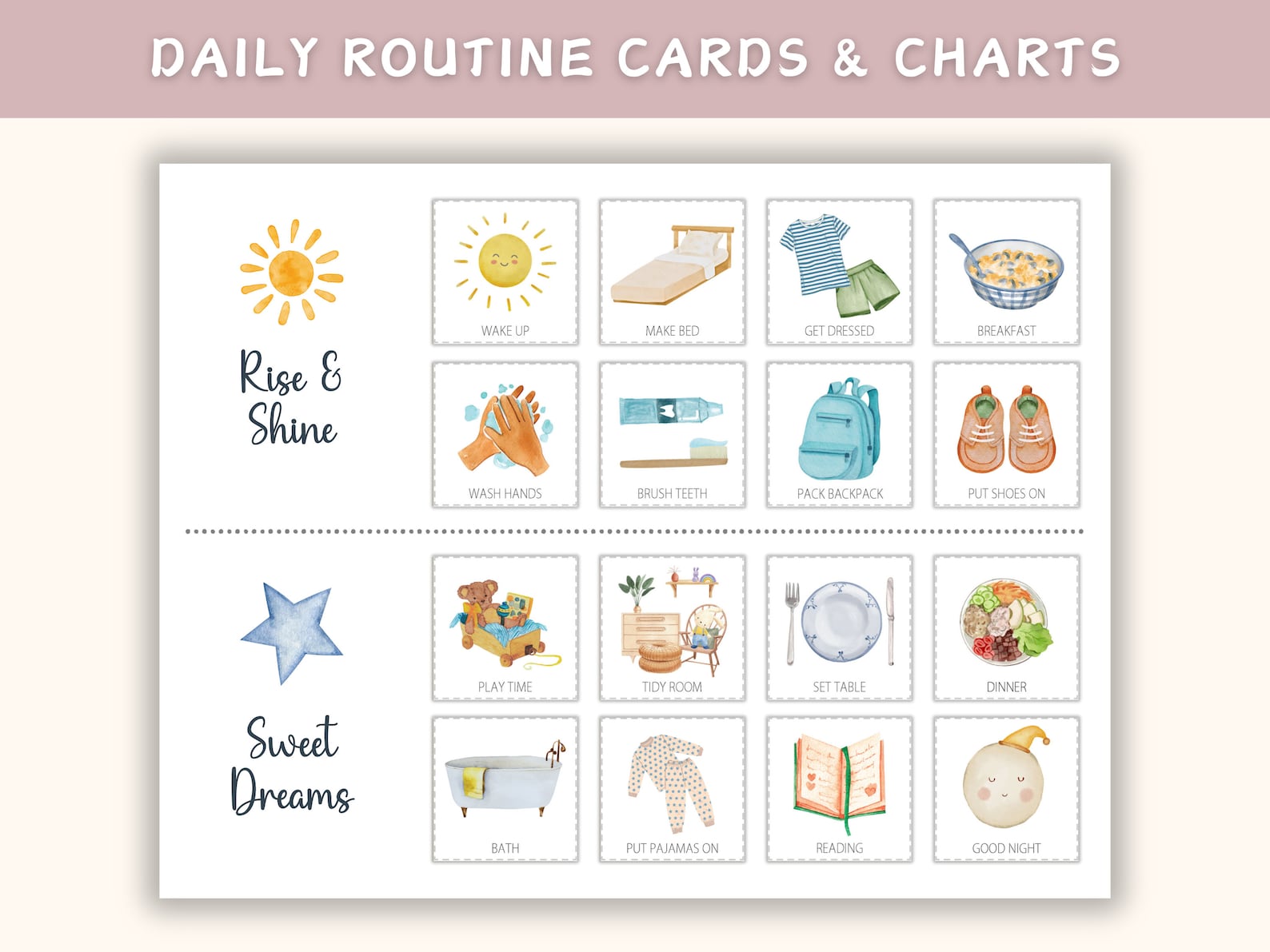 Daily Routine Cards & Charts for Kids Morning, Afternoon, Evening ...