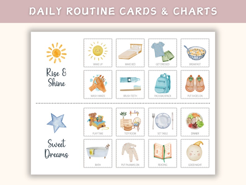 Daily Routine Cards & Charts for Kids Morning, Afternoon, Evening ...