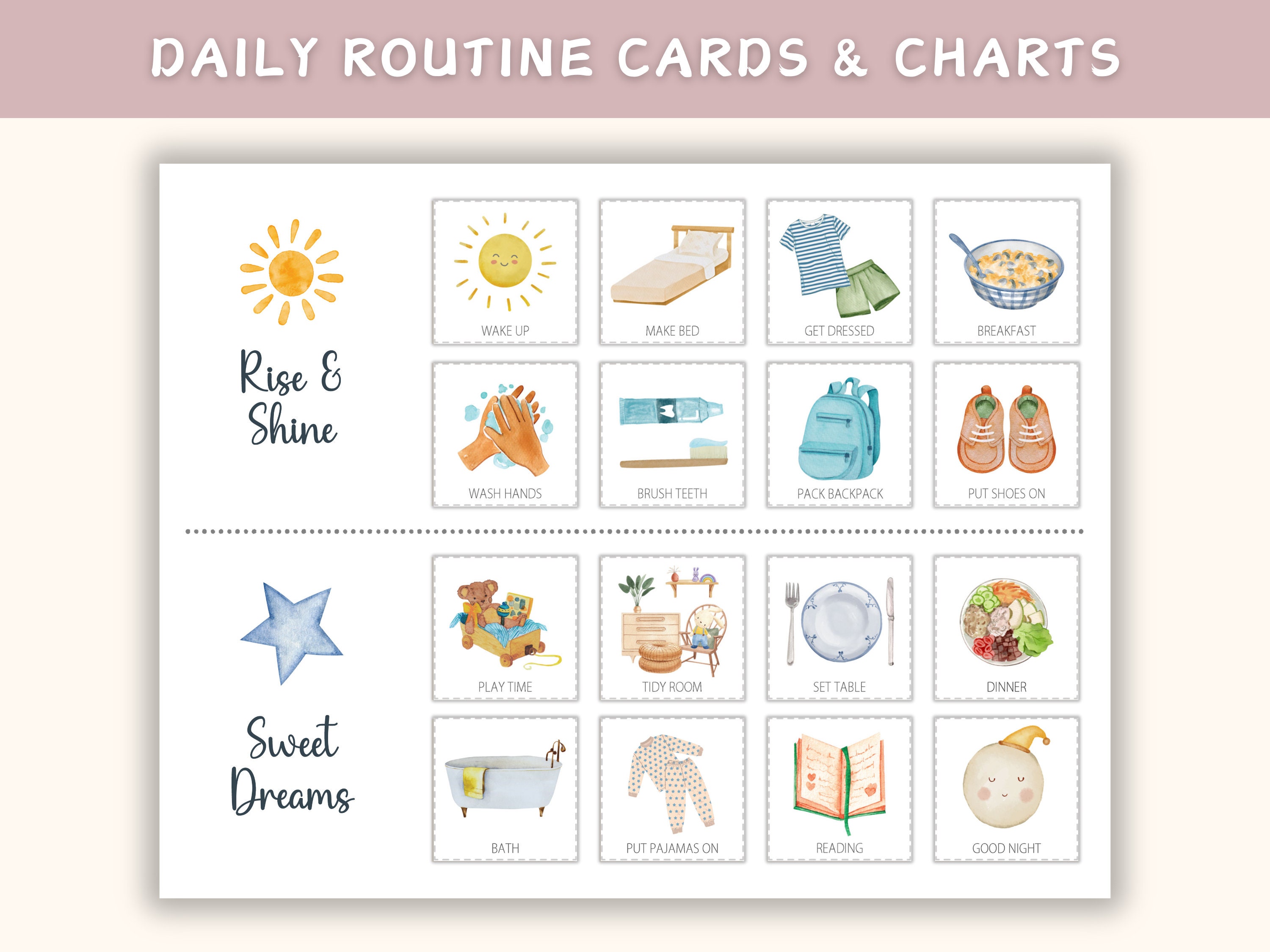 Daily Routine Cards & Charts for Kids Morning, Afternoon, Evening ...