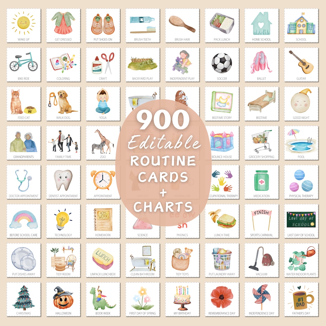 Visual Routine Cards & Charts: Watercolor Kids Daily Schedule (digital ...