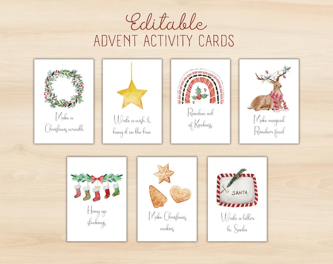Editable Printable Advent Calendar Cards Activity Christmas Holiday ...