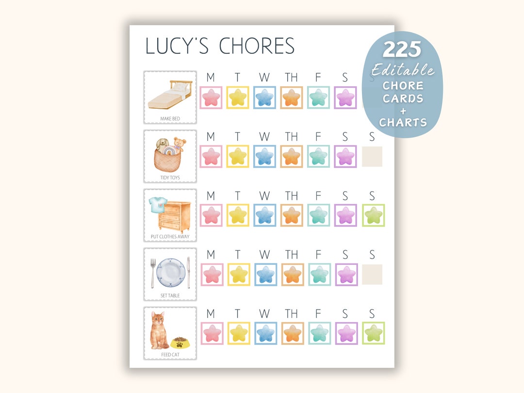 Visual Chore Cards & Charts: Kids Responsibility Schedule (digital ...