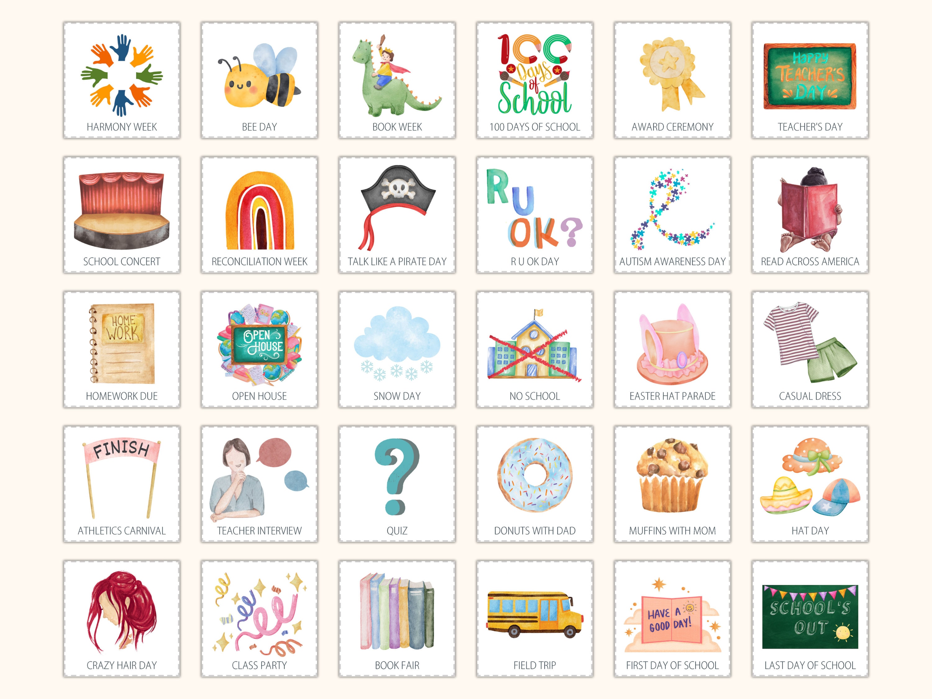 Calendar Cards: Holiday & School Events Pocket Chart (digital Download ...
